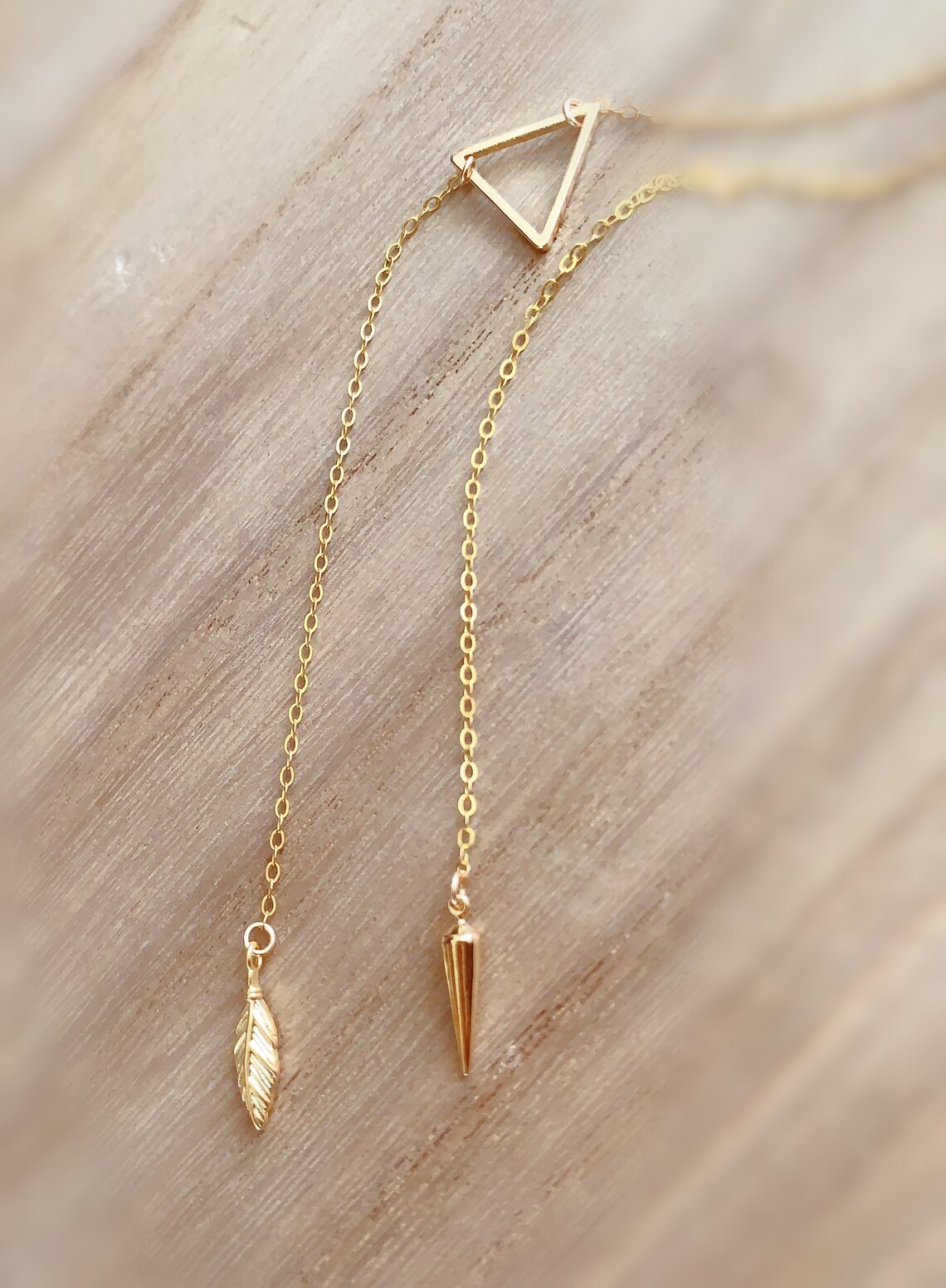 Y Necklace Pendulum and Triangle Lariat Necklace Feather | Etsy