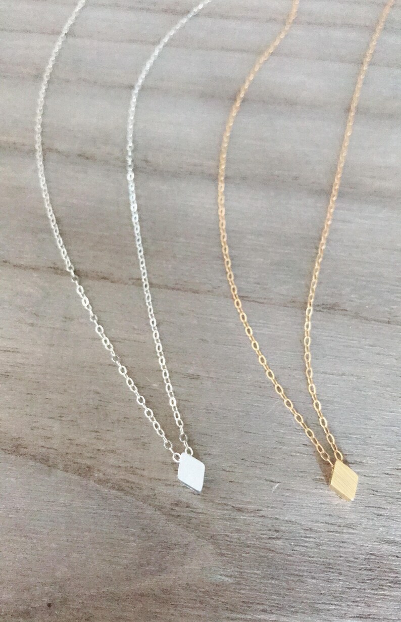 Tiny Gold or Silver Rhombus Necklace Gold Geometric Diamond - Etsy