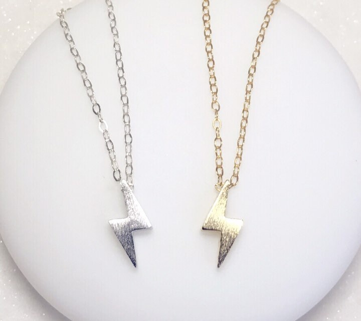 High polished lightning bolt charm in sterling silver or 14K | Etsy