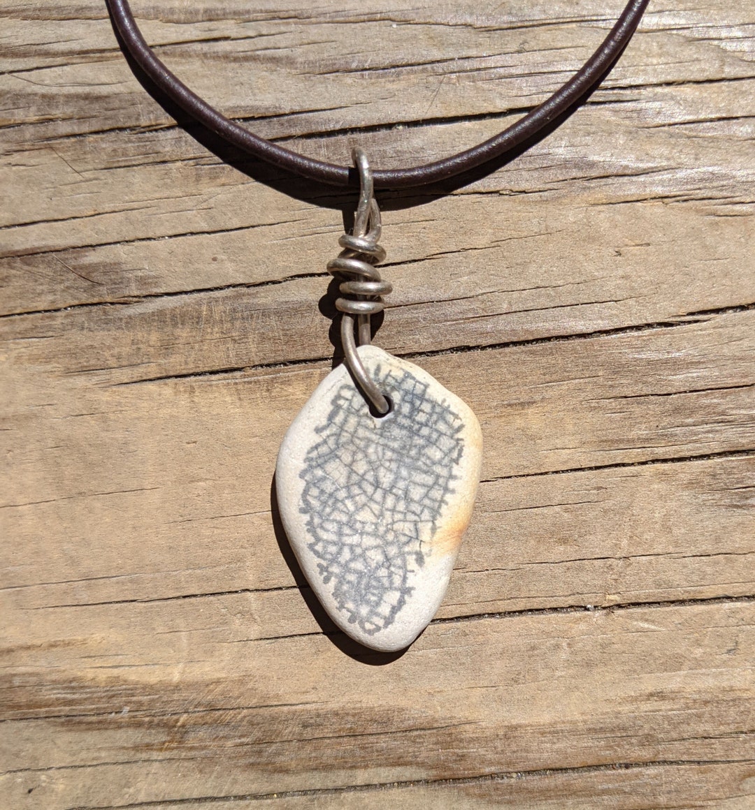 Crackle Pottery Shard Necklace • Sterling Silver Wire Wrapped Pendant ...