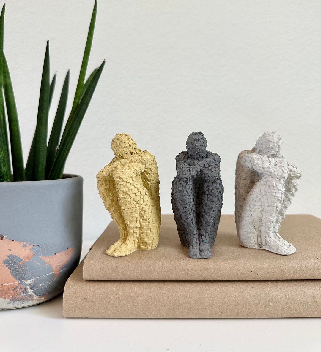 Handmade Concrete Thinking Man Statue: Minimalist Home Decor - Etsy