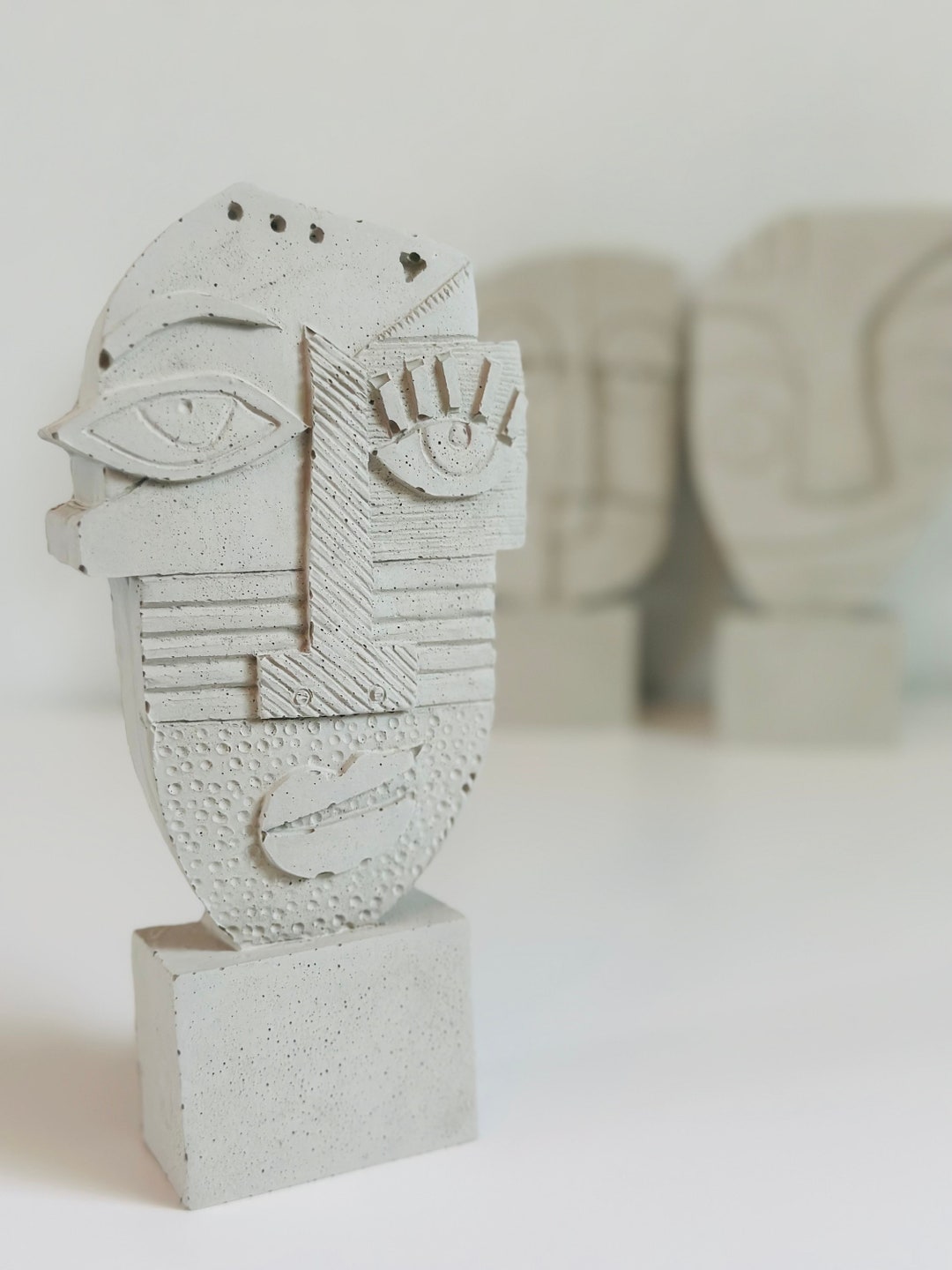 Handmade Concrete Face Statue: Minimalist Home Decor - Etsy