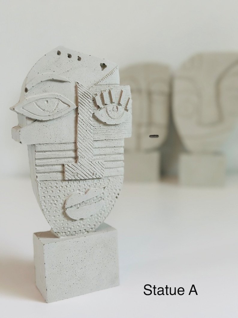 Handmade Concrete Face Statue: Minimalist Home Decor - Etsy