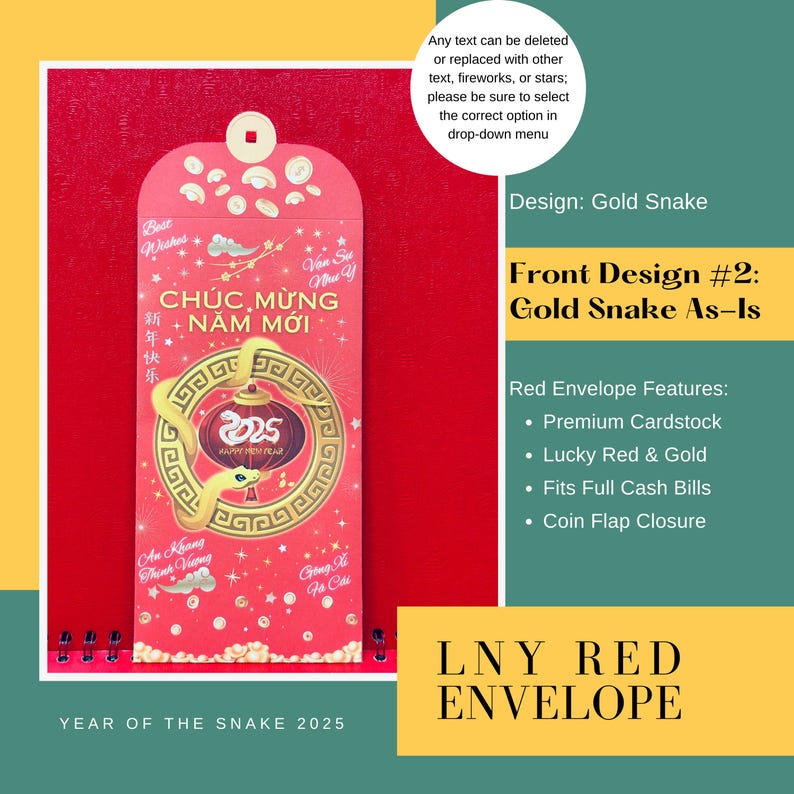 Personalizable Red Envelopes | Li Xi | 2025 Lunar New Year of the Snake ...