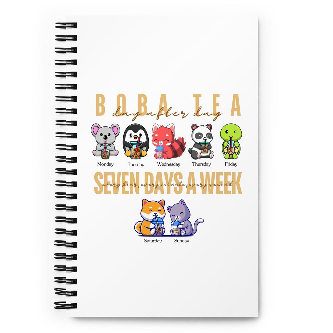 Boba Tea Spiral Notebook | Adorable Animals Sipping Bubble Tea Everyday ...
