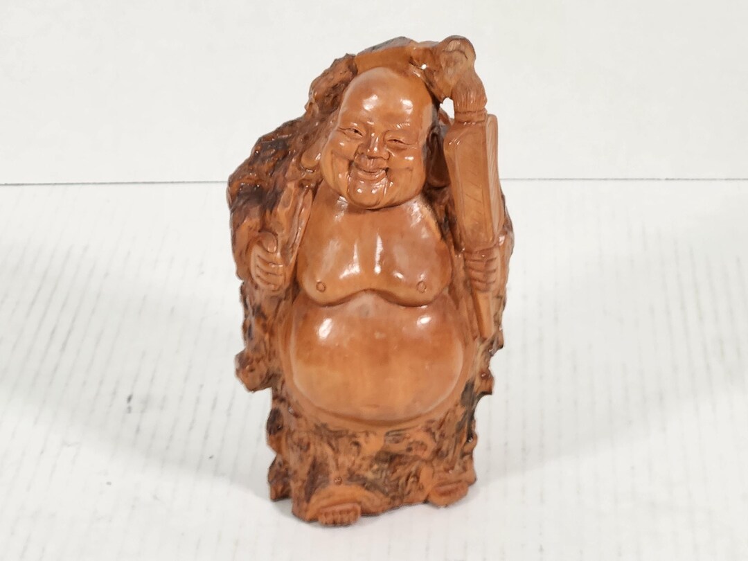 Japanese Hand Carved Wood Hotei Statue, Vintage 1960s Buddha Buddhist ...