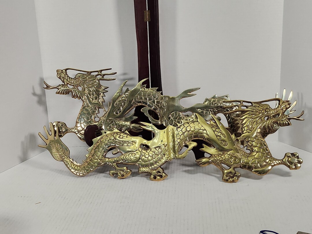 Two (2) Matching Brass Dragon Wall Plaques, Wall Hangings - Right ...