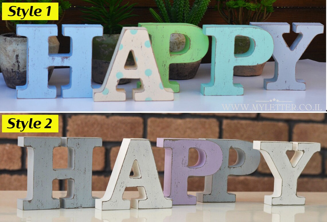 HAPPY Free Standing Wooden Letters | Nursery Letters | Shelf ...