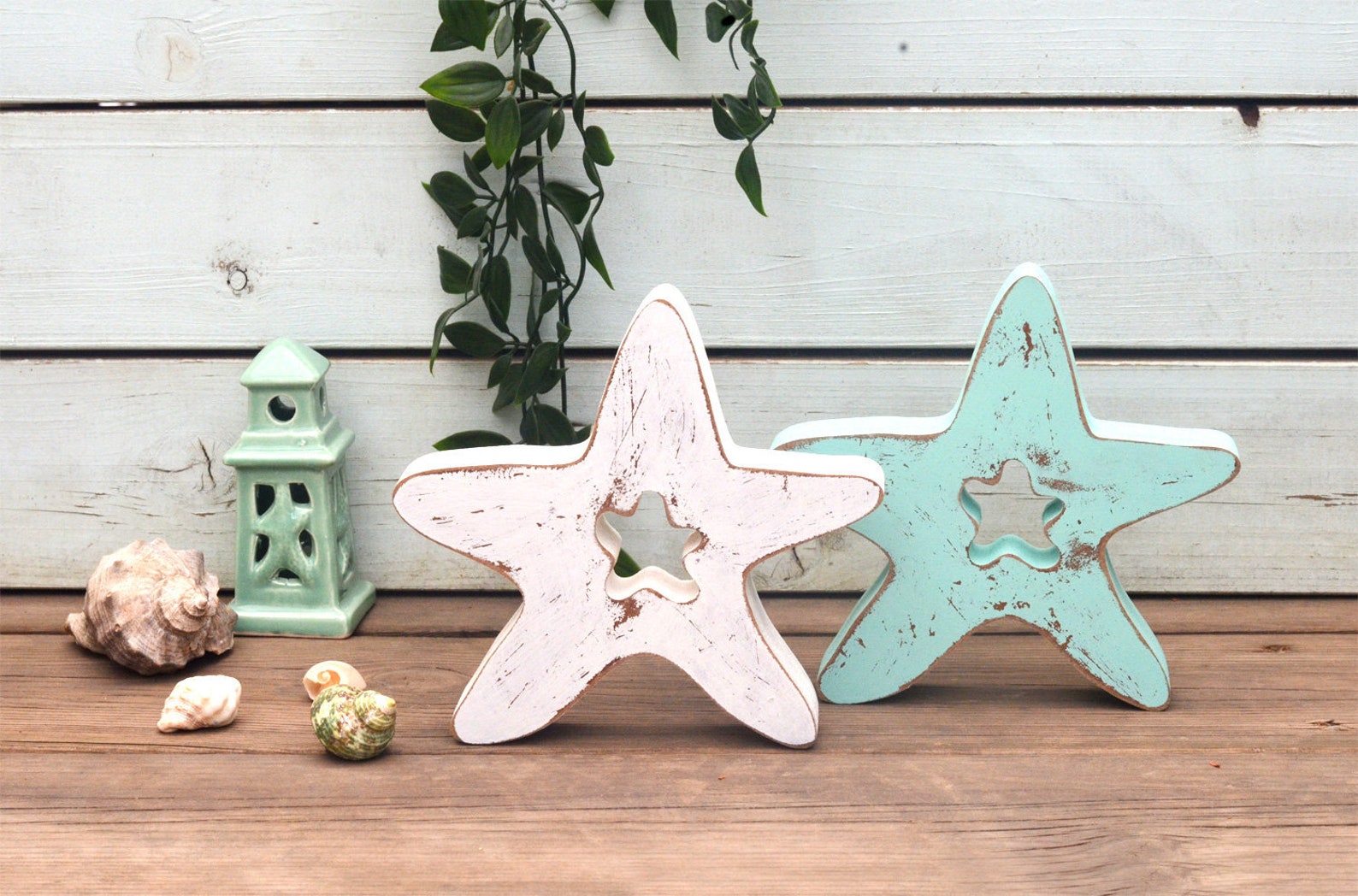 Starfish Decor Set Rustic Wood Starfish Art Beach House - Etsy