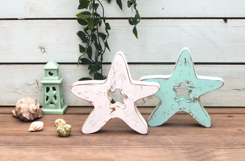 Starfish Decor Set, Rustic Wood Starfish Art, Beach House Decor ...