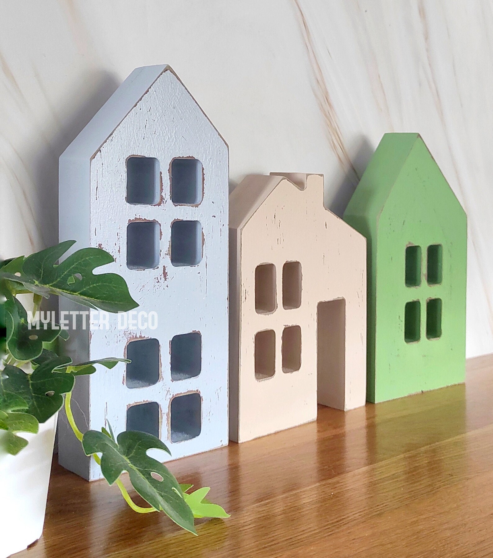 Set of 3 wood small houses Distressed Wood House Set | Etsy