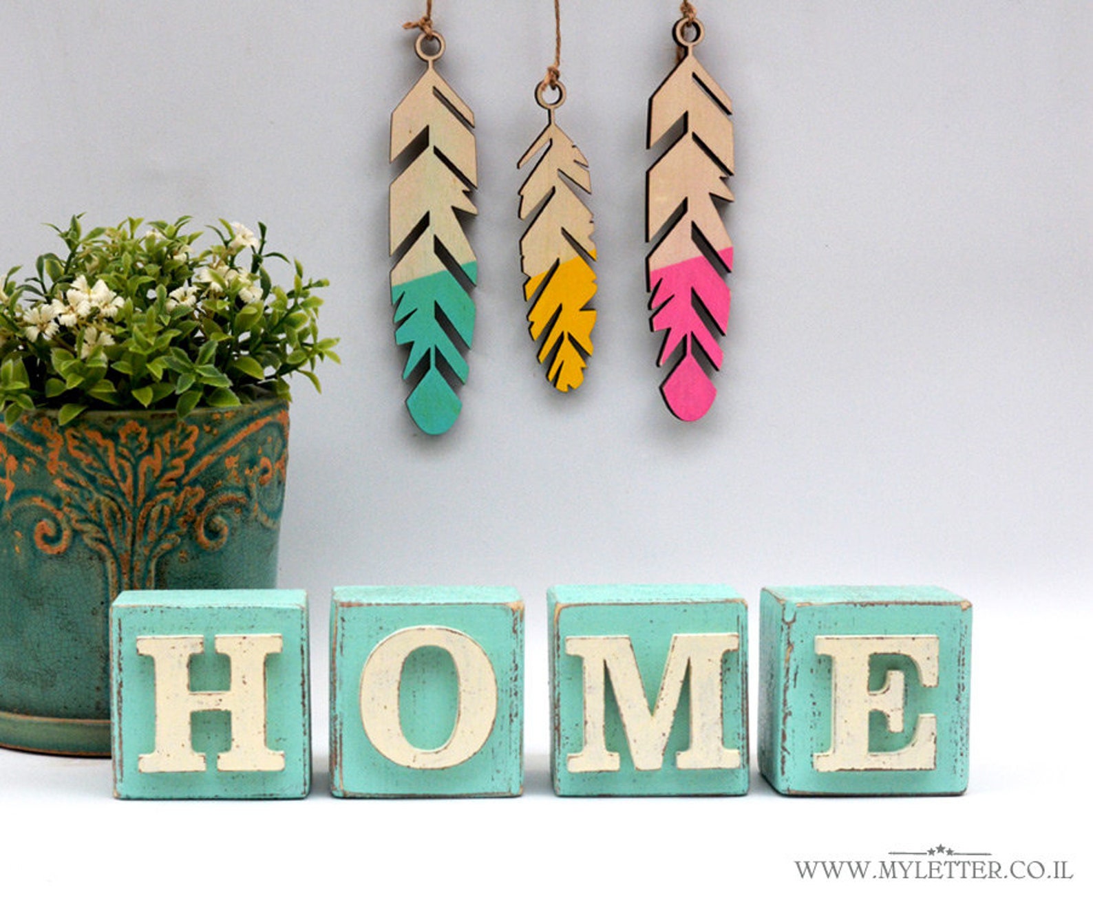 Wood Block Letters HOME Wooden Block Letters Vintage Country | Etsy