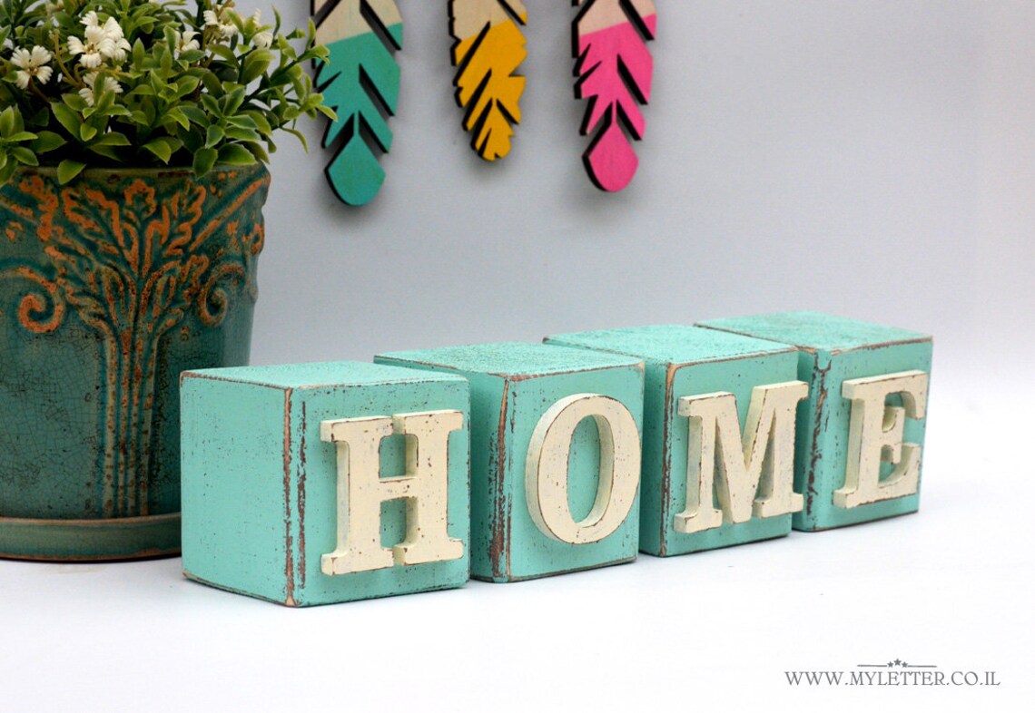 Wood Block Letters HOME Wooden Block Letters Vintage Country | Etsy
