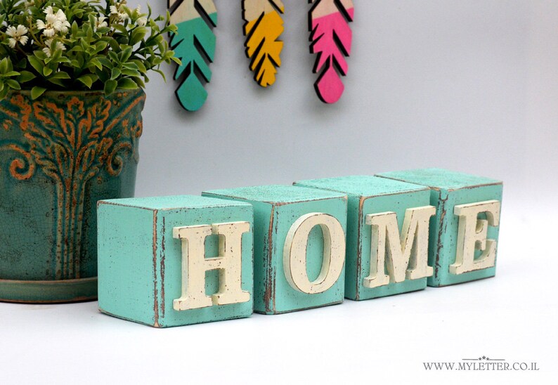 Wood Block Letters HOME Wooden Block Letters Vintage Country - Etsy