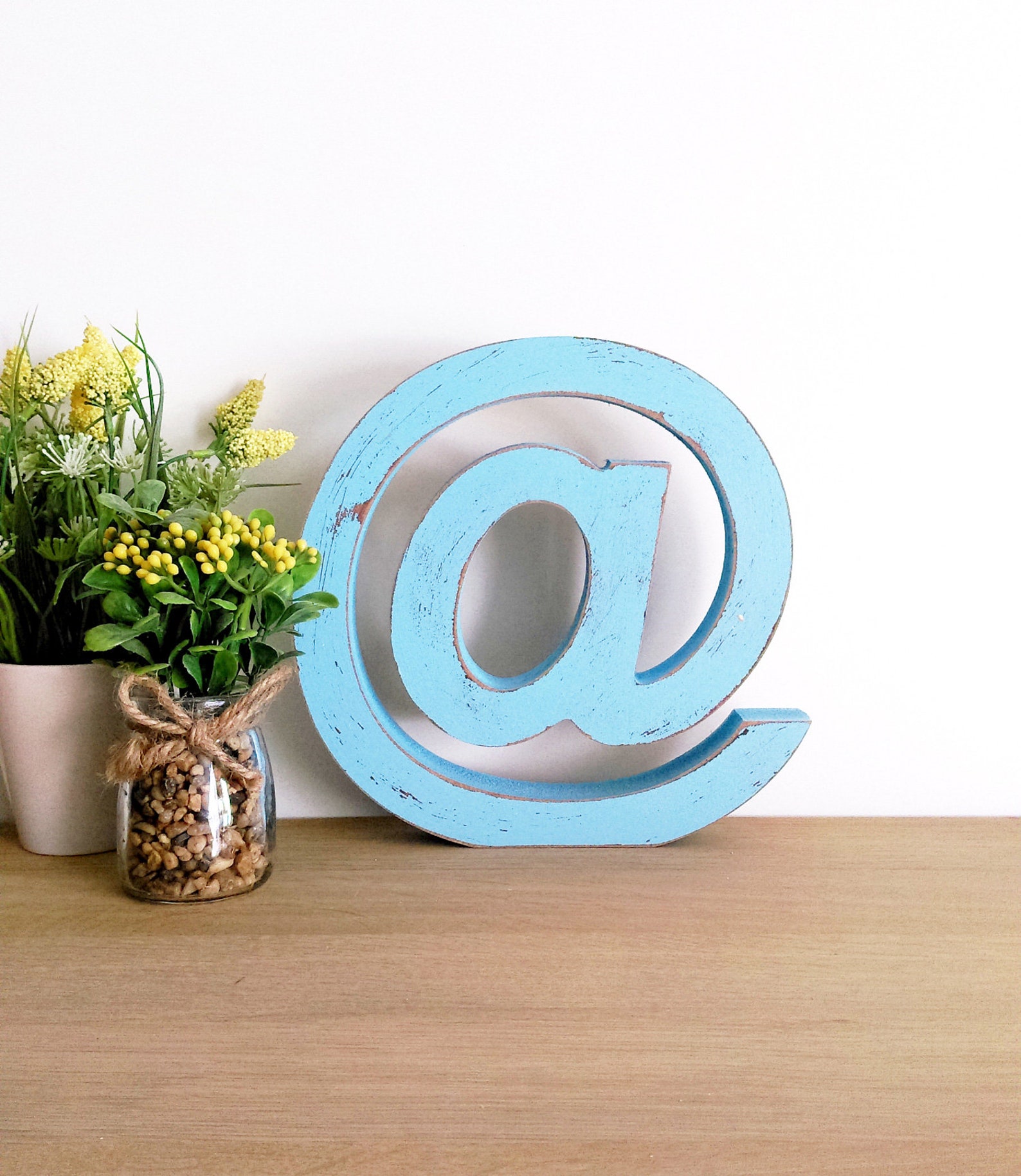Wooden @ Sign Office Desk Decor, Free Standing at Symbol Gift for ...