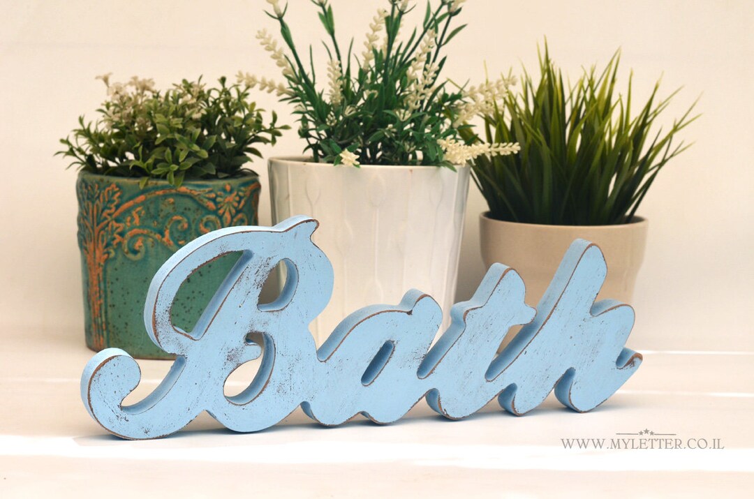 Bath Sign Freestanding Wood Letters ,bathroom Decor Wooden Stand Alone ...