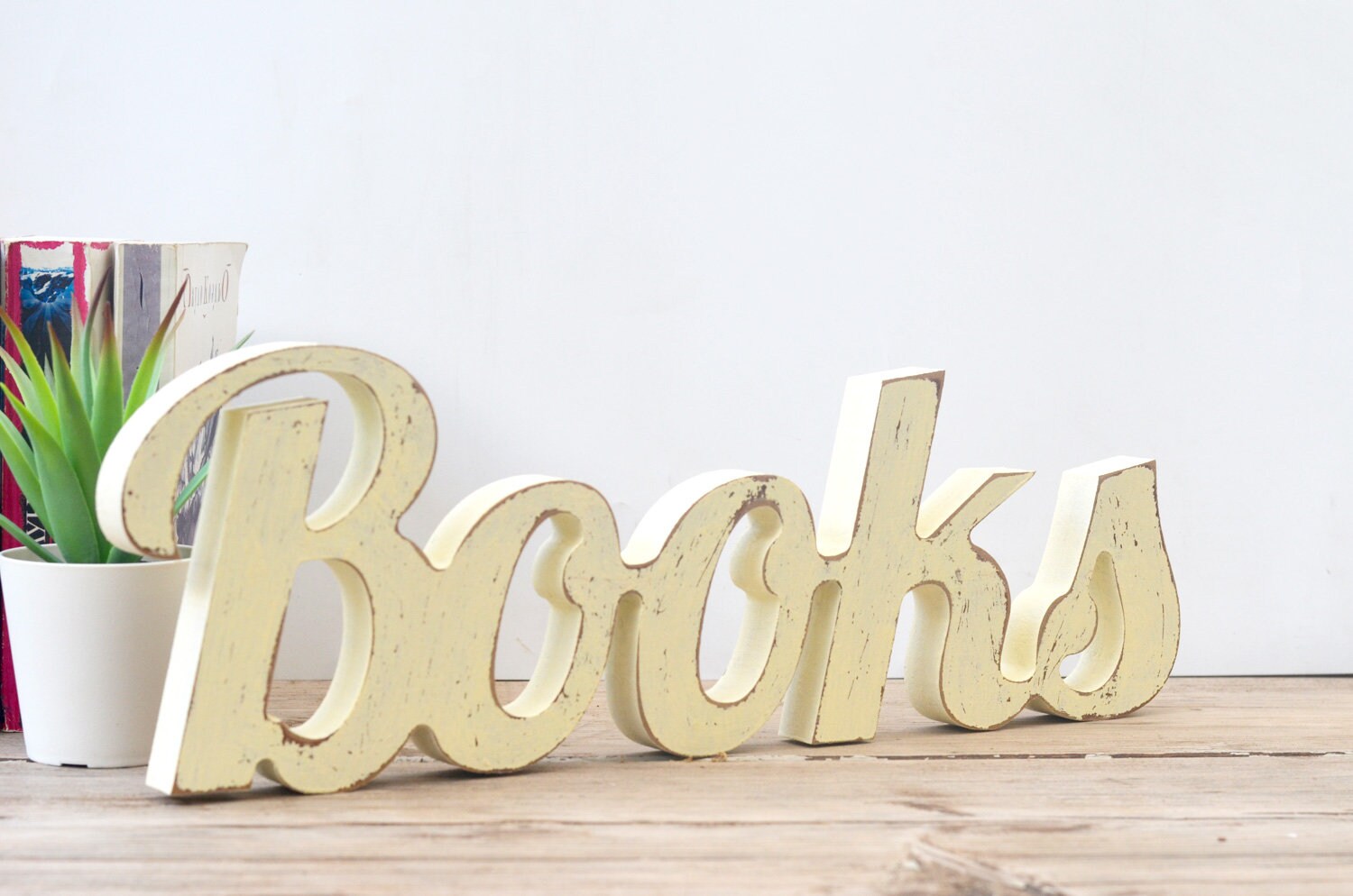 BOOKS Wood Sign Shelf Sitter Letters Home Library Decor | Etsy