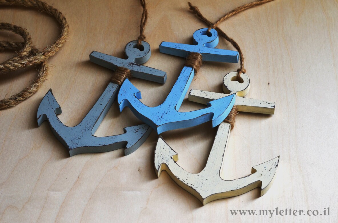 Wooden Anchor Wood Anchor Beach Decor Painted Wooden - Etsy