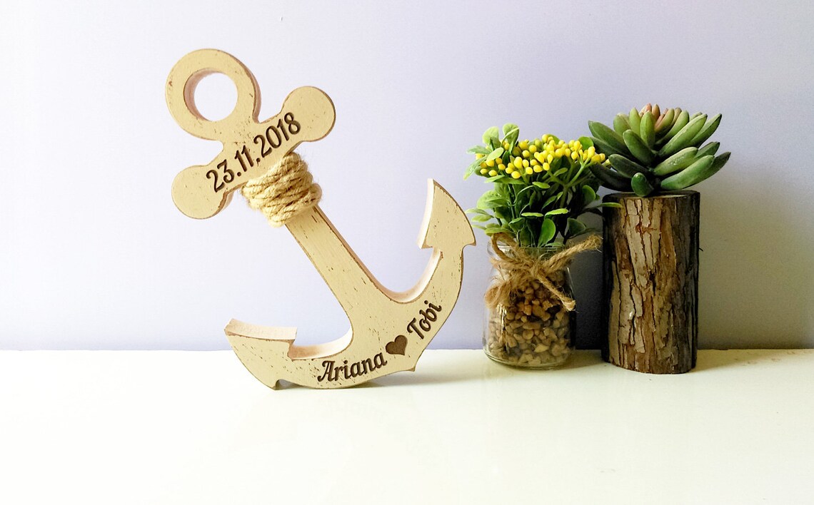 Custom engraved wooden anchor Nautical Wedding decor | Etsy