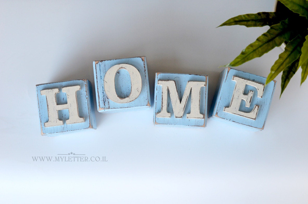 Wood Block Letters HOME Wooden Block Letters Vintage Country | Etsy