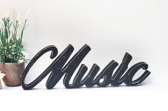 Music wood sign freestanding letters music decorations piano | Etsy