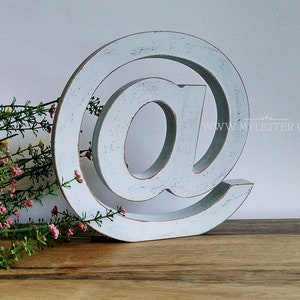 Wooden @ Sign Office Desk Decor, Free Standing at Symbol Gift for ...