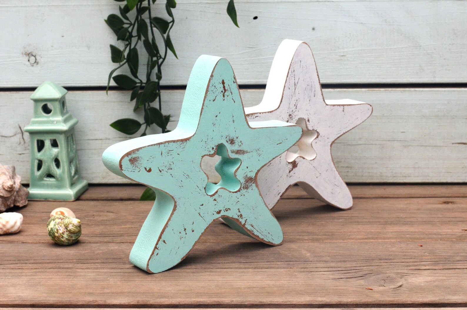 Starfish Decor Set Rustic Wood Starfish Art Beach House - Etsy