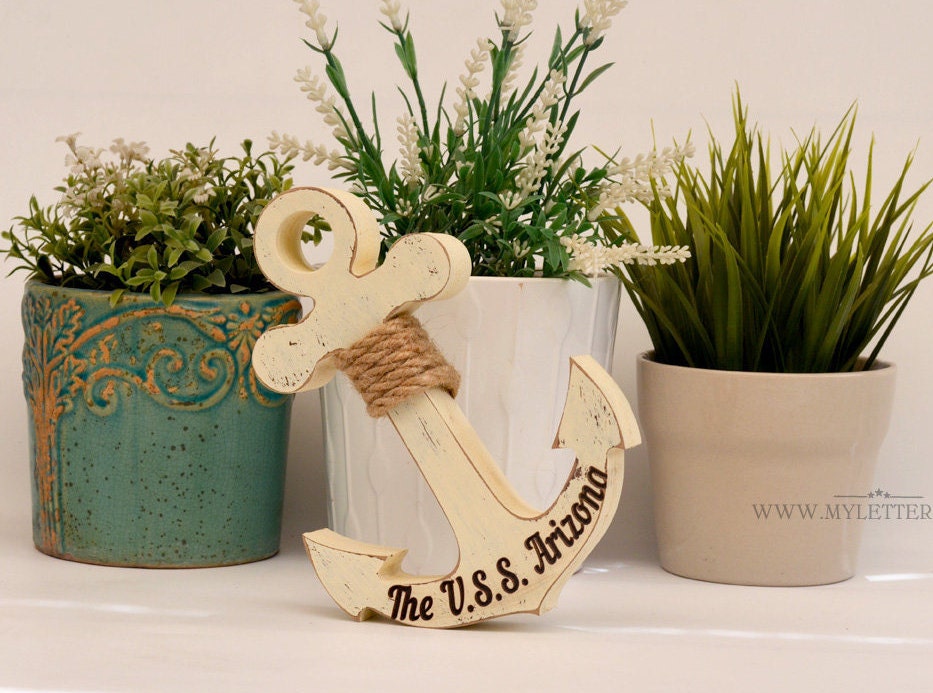 Custom engraved wooden anchor Nautical Wedding decor | Etsy