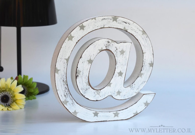 Wooden @ Sign Office Desk Decor, Free Standing at Symbol Gift for ...