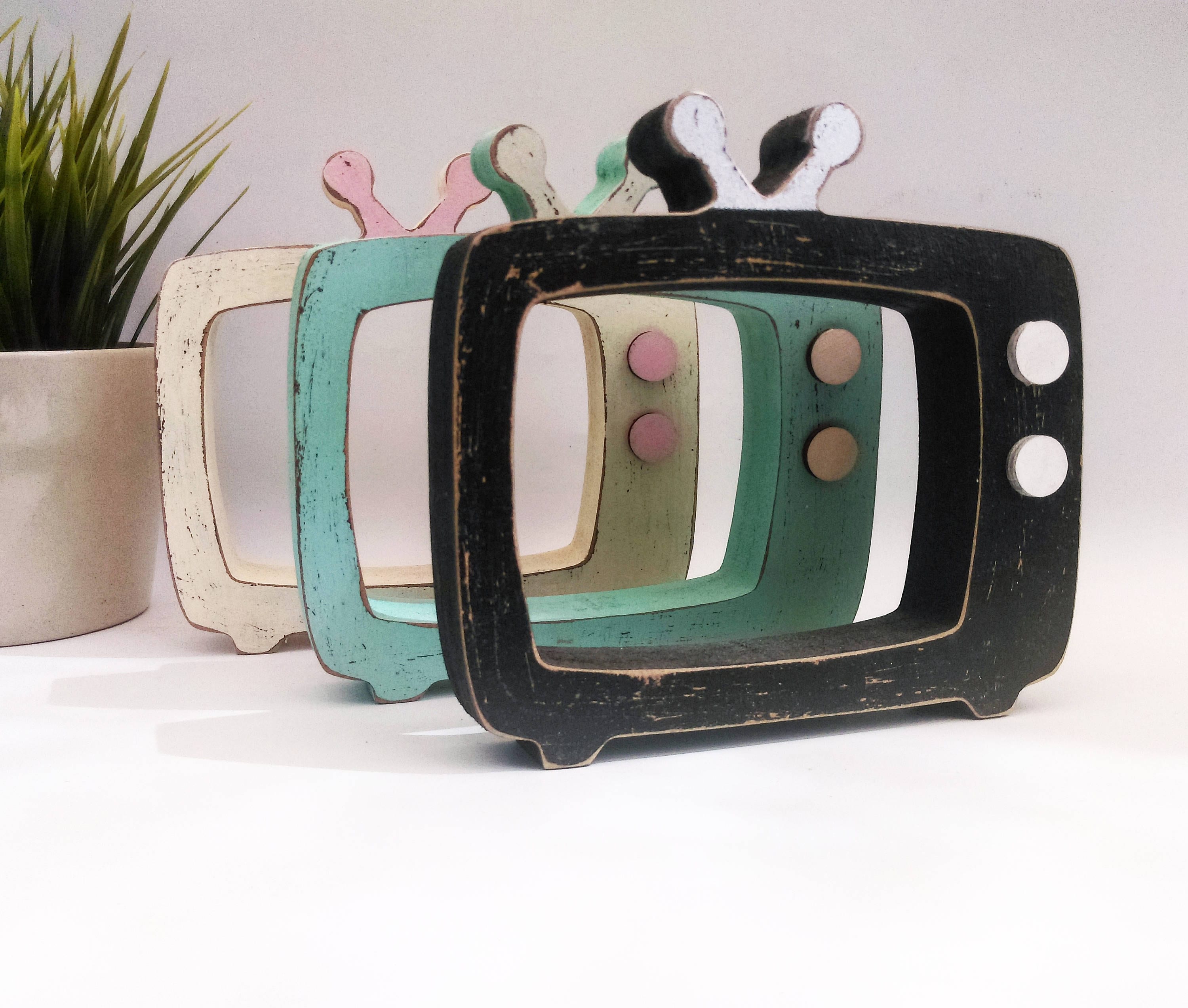 Wooden Nursery Decor Freestanding Tv Shape Wooden Retro Tv | Etsy