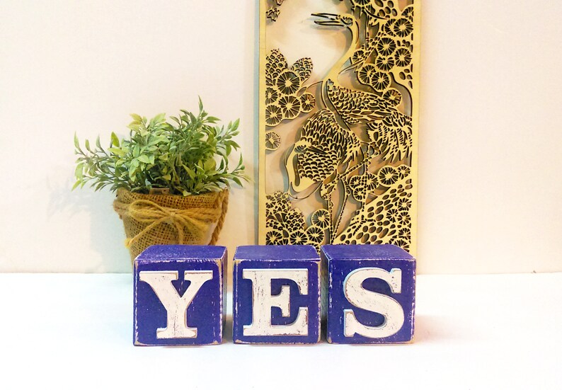Wood YES Letter Blocks, Shelf Sitter Blocks, Positive Words Farmhouse ...