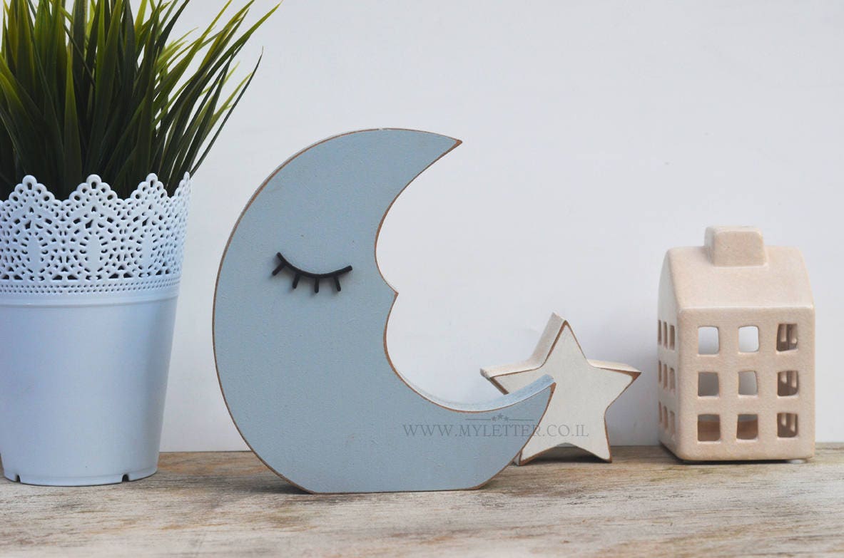 Wooden Moon Nursery Decor, Kids Room Decor, Newborn Gift, Moon and Star ...