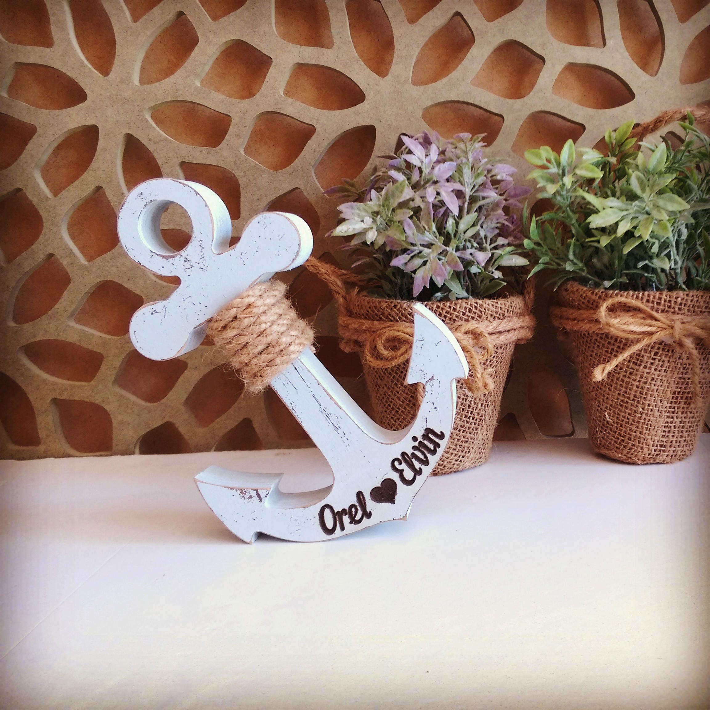 Custom engraved wooden anchor Nautical Wedding decor | Etsy