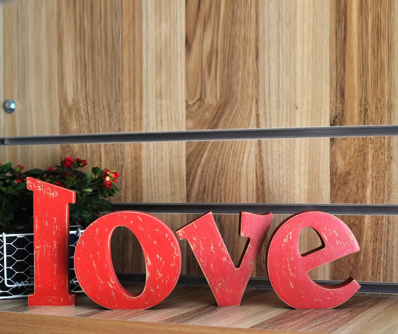 Freestanding LOVE rustic letters Valentine's Day Decor | Etsy