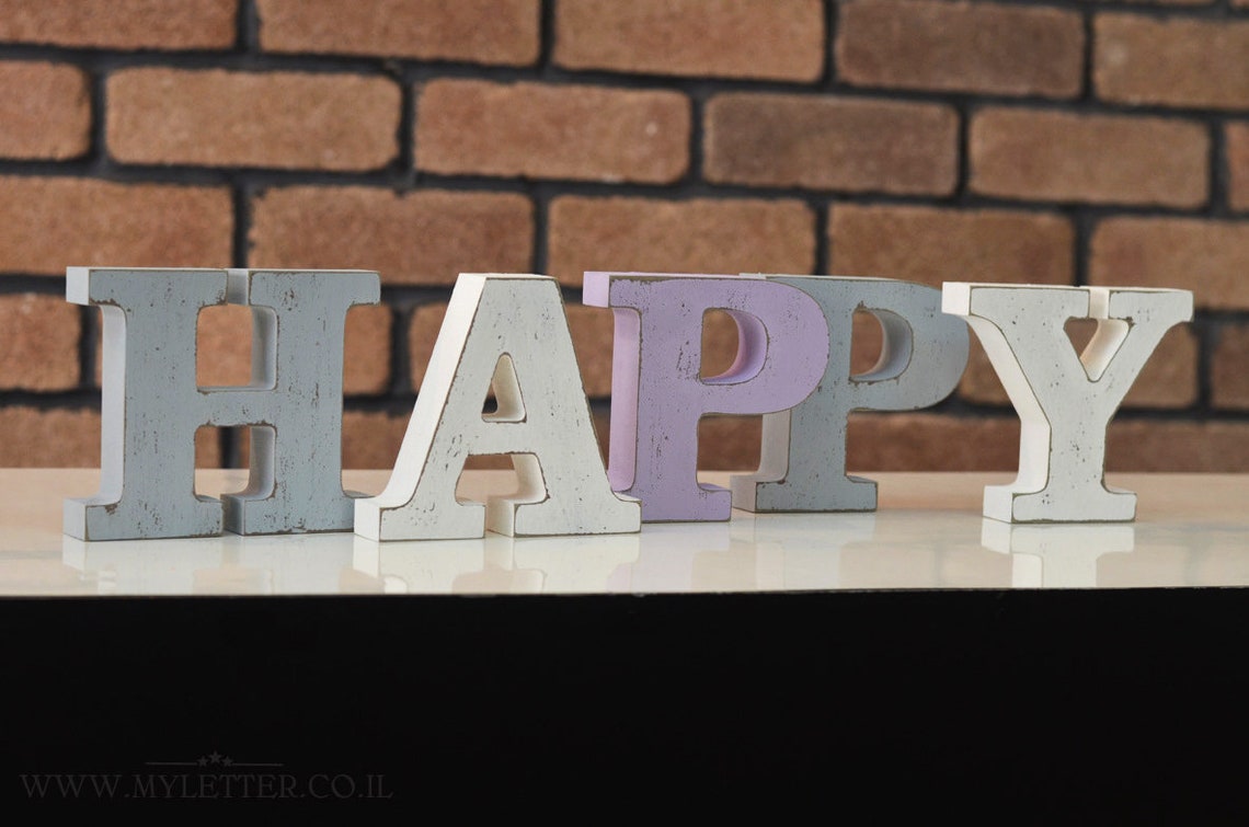 HAPPY Free Standing Wooden Letters | Nursery Letters | Shelf ...