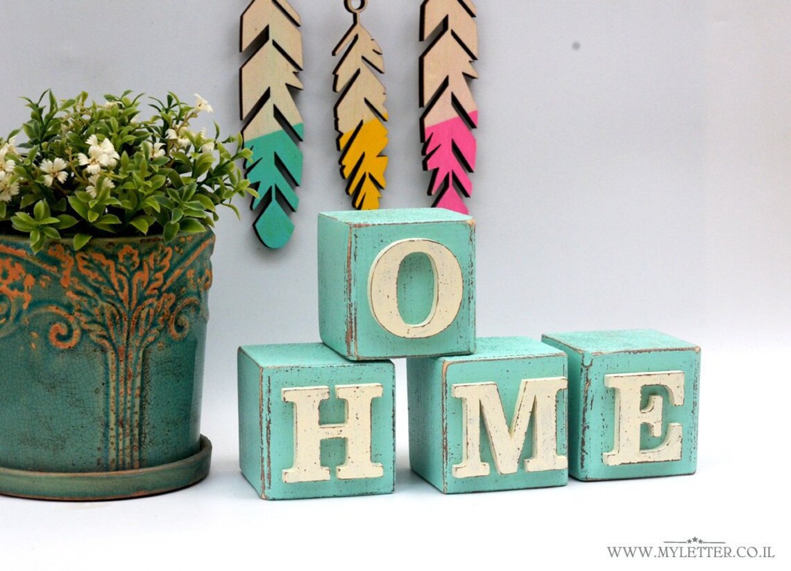 Wood Block Letters HOME Wooden Block Letters Vintage Country | Etsy