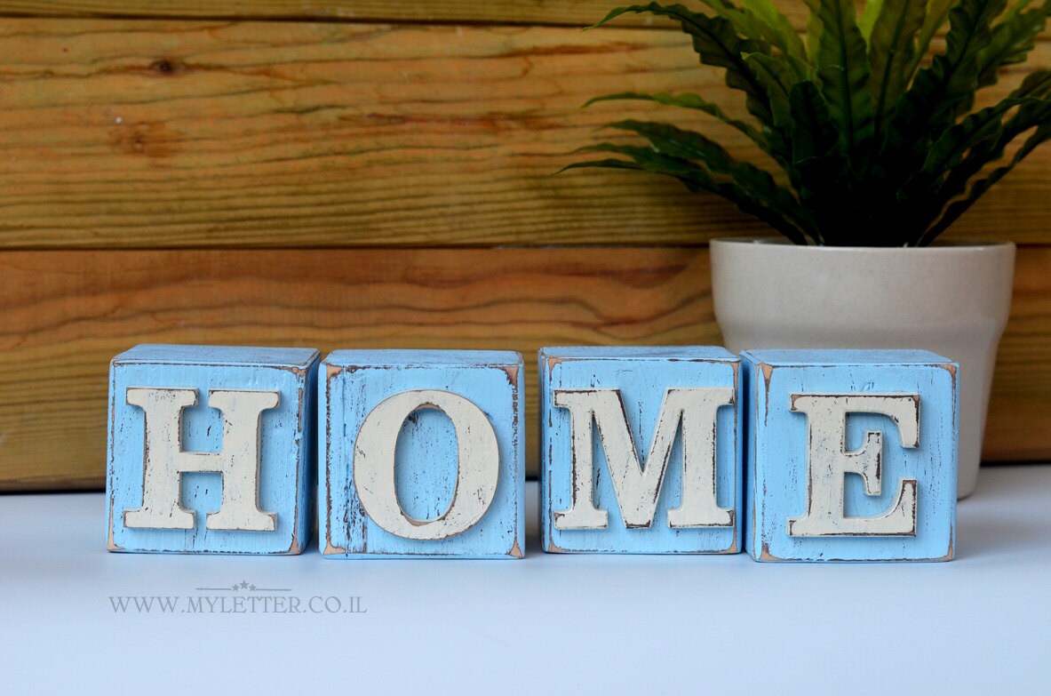 Wood Block Letters HOME Wooden Block Letters Vintage Country | Etsy