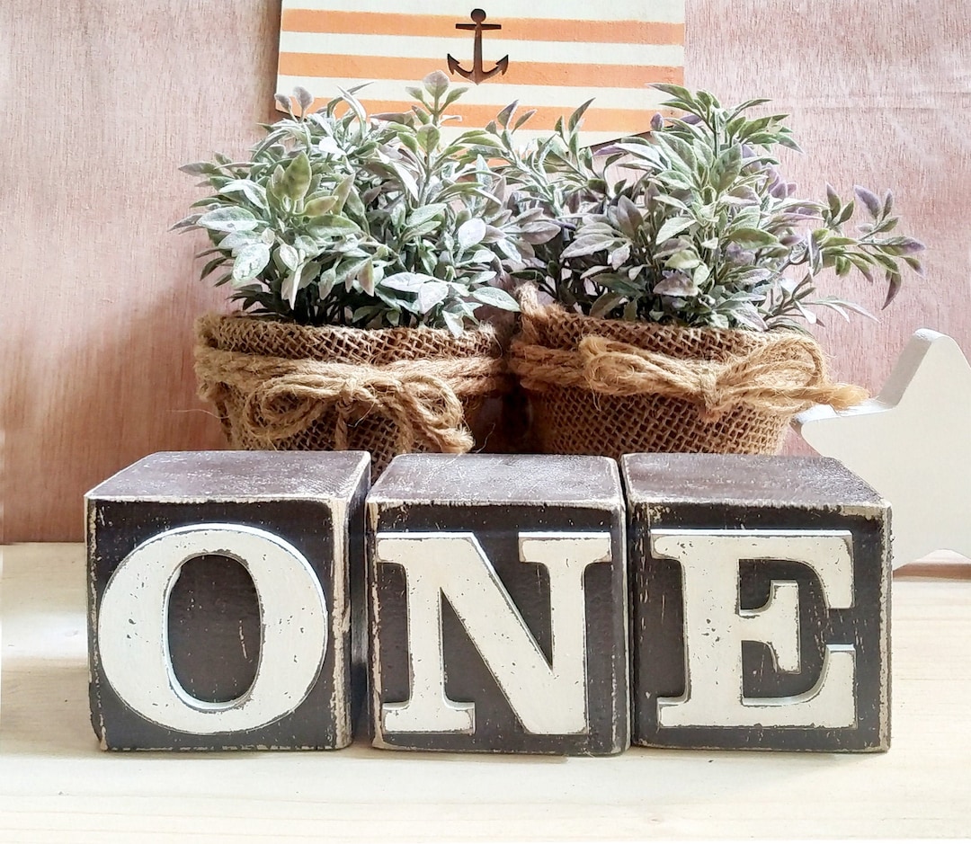 ONE Block Letters First Birthday Decoration, Wooden ONE Letters, 1st ...