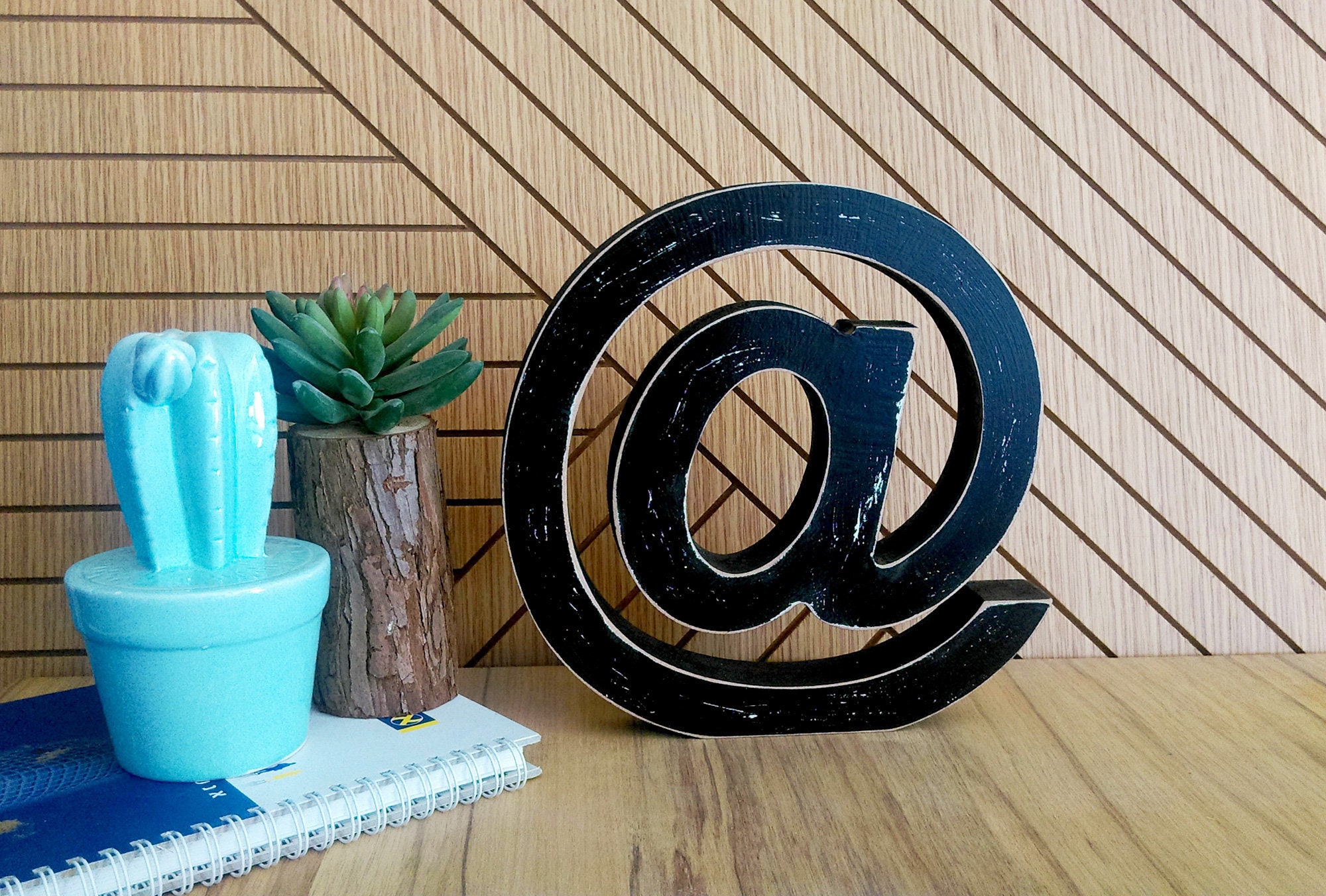Wooden @ Sign Office Desk Decor, Free Standing at Symbol Gift for ...