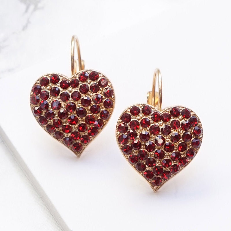 Earrings Red Stone Heart - Etsy UK