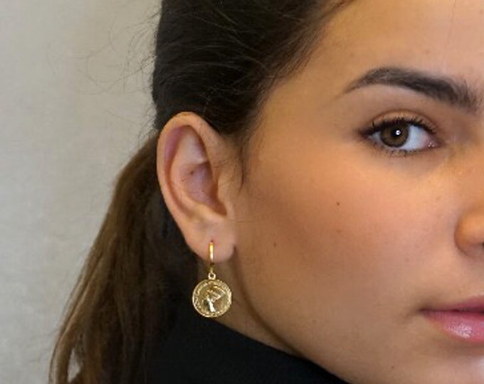 Coin Hoops, Medallion Earrings, Huggie Hoop Earrings, Huggie Earrings ...