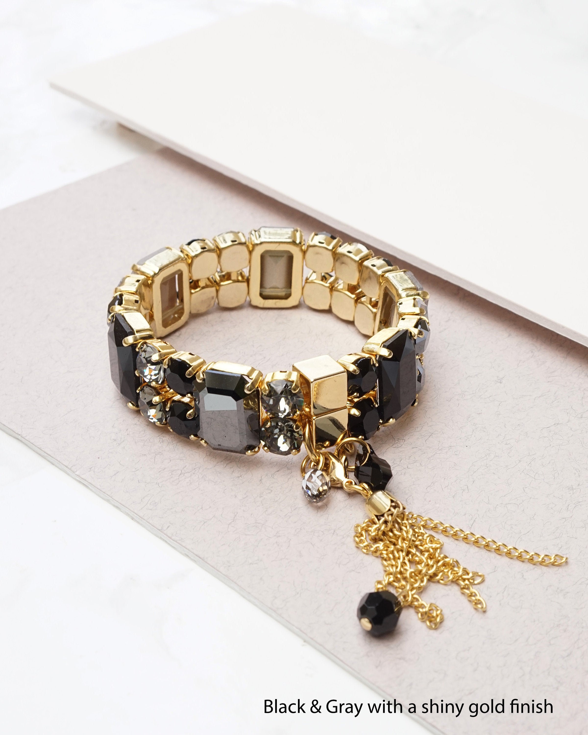 Black Wedding Bracelet, Black Bracelet for Women, Black Crystal ...