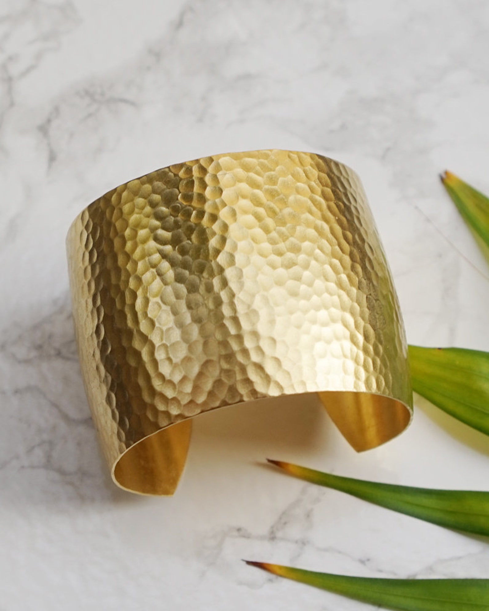 Gold Cuff Bracelet for Women, Hammered Brass Cuff, Thick Bangle, Wide ...
