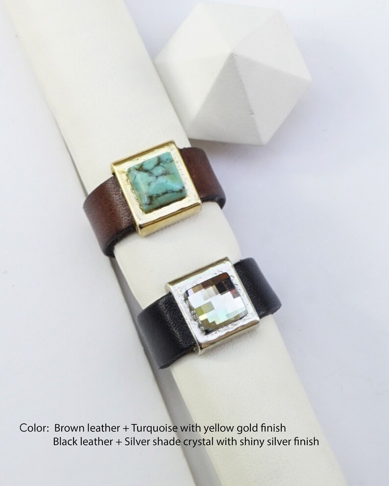 Leather Band Rings Boho Leather Ring Swarovski Ring for - Etsy