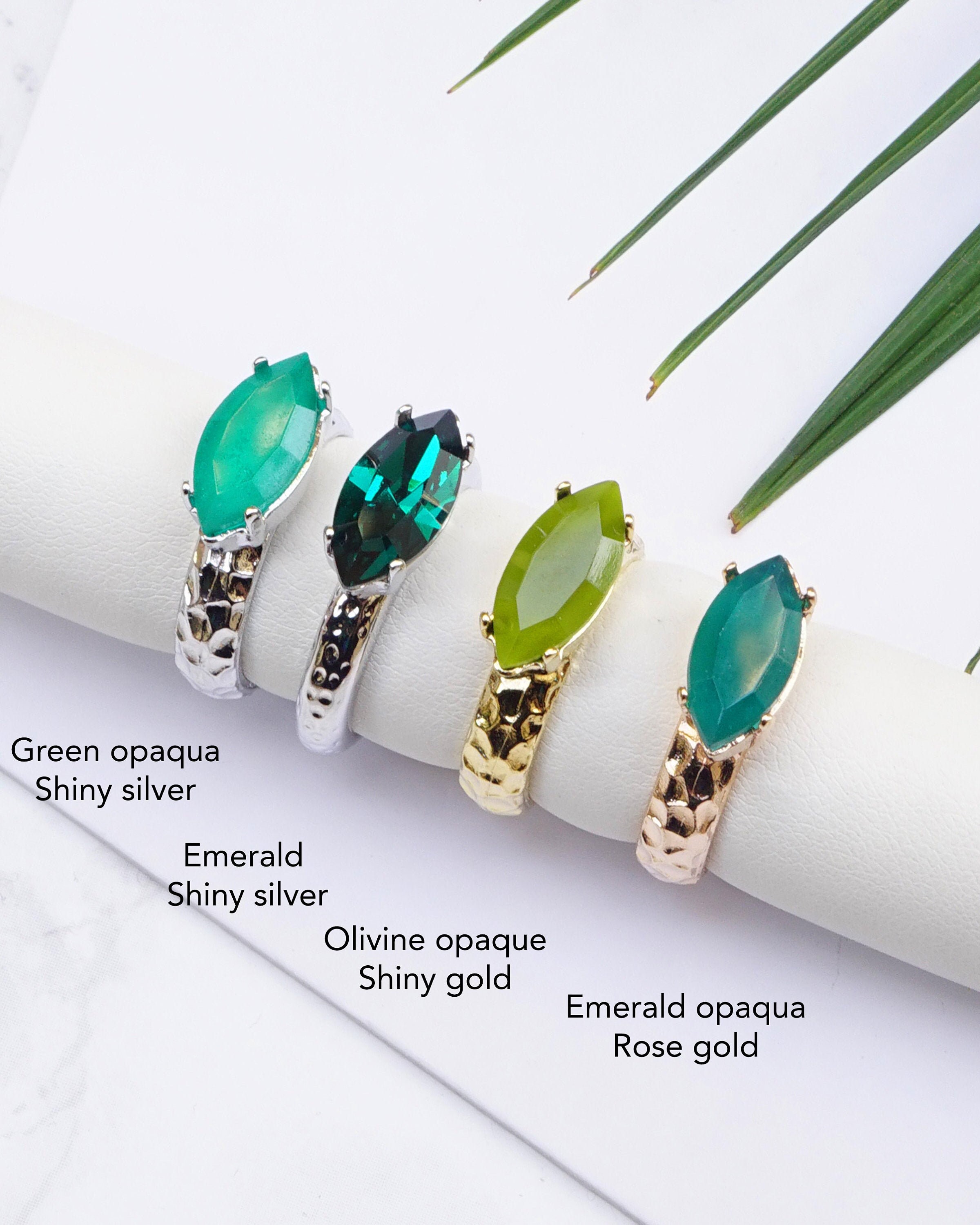 Emerald Rings for Women Unique Green Rings Chunky Gold Ring | Etsy