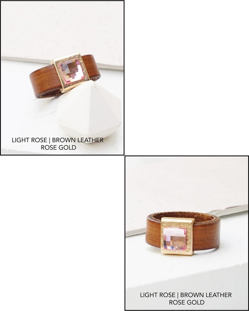 Leather Rings Leather Ring Band Crystal Ring Black Ring - Etsy