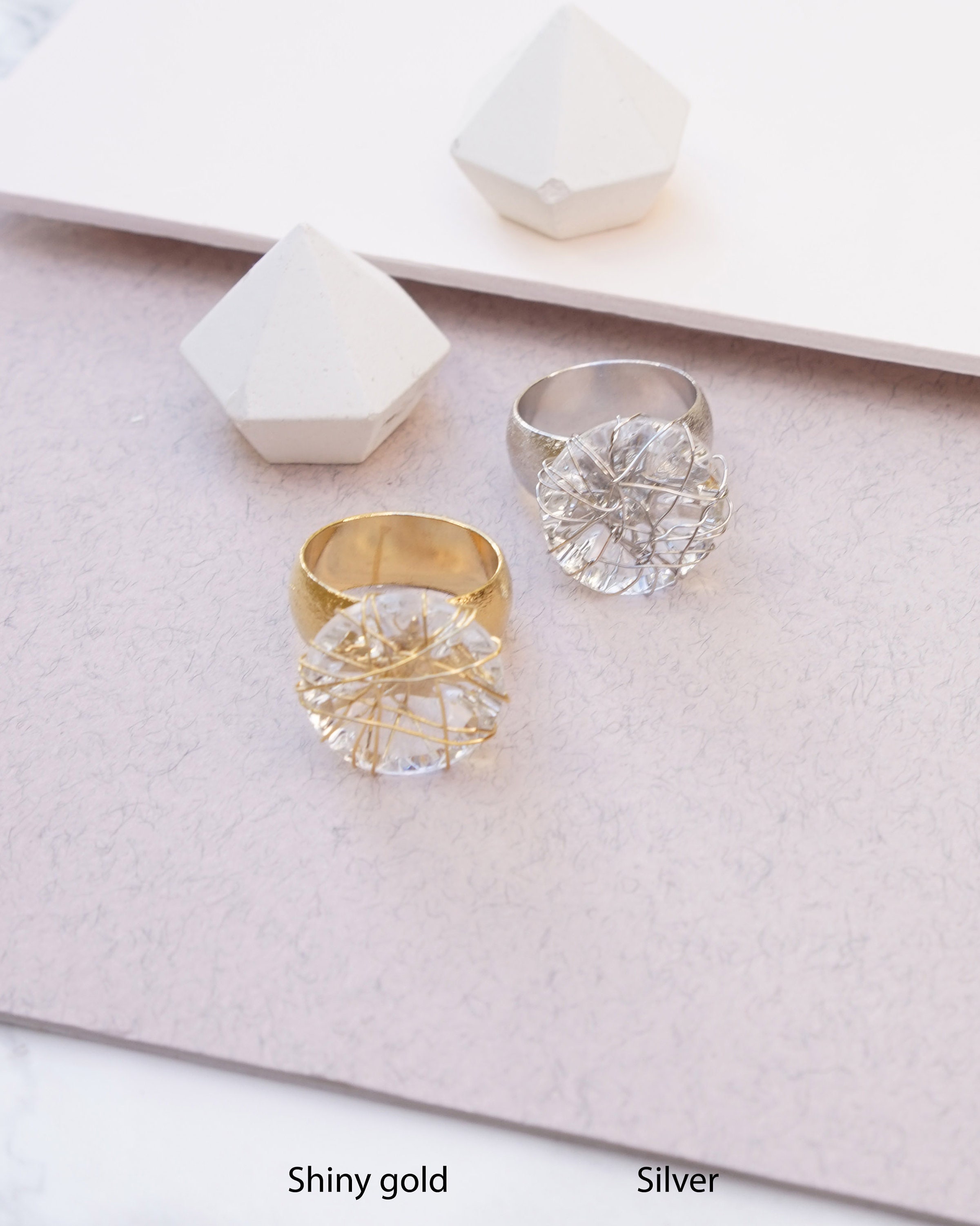 Clear Crystal Stone Rings for Woman, Modern Ring, Gold Cocktail Ring ...
