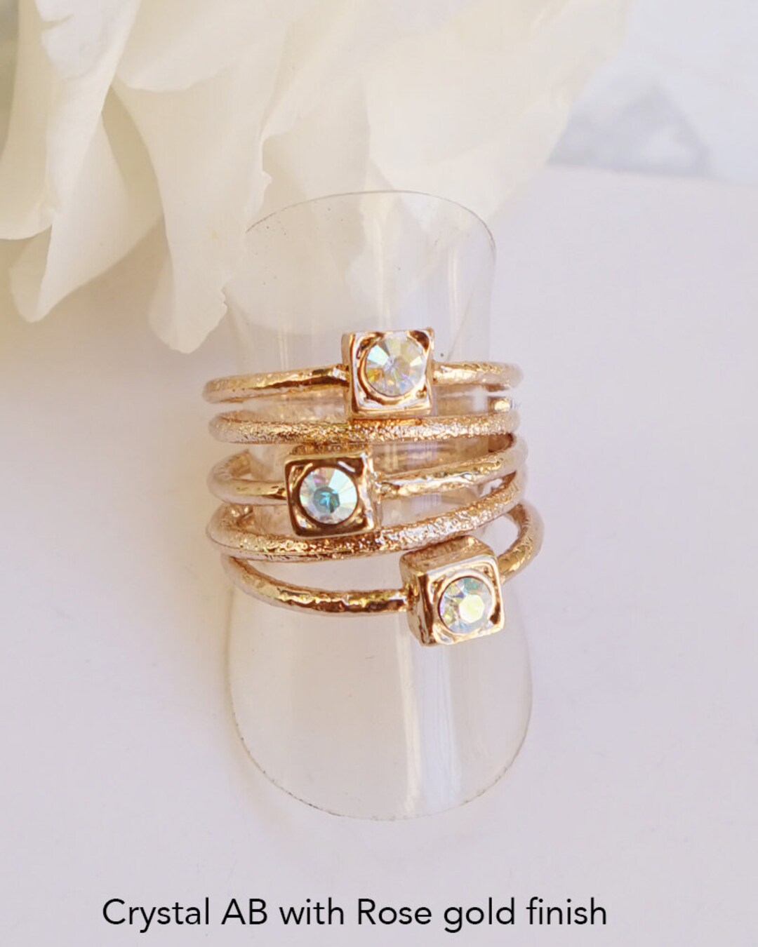 Crystal Ring Set, Rose Gold Stackable Rings, Crystal Rings for Woman ...