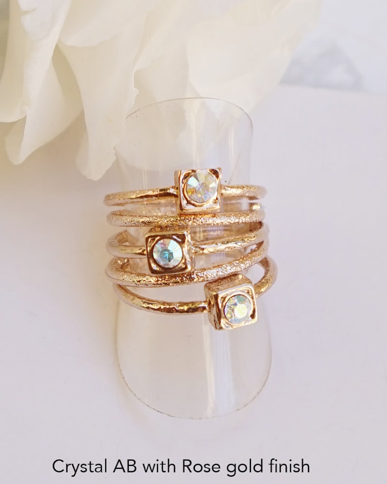Crystal Ring Set, Gold Stackable Rings, Crystal Rings for Woman, Triple ...
