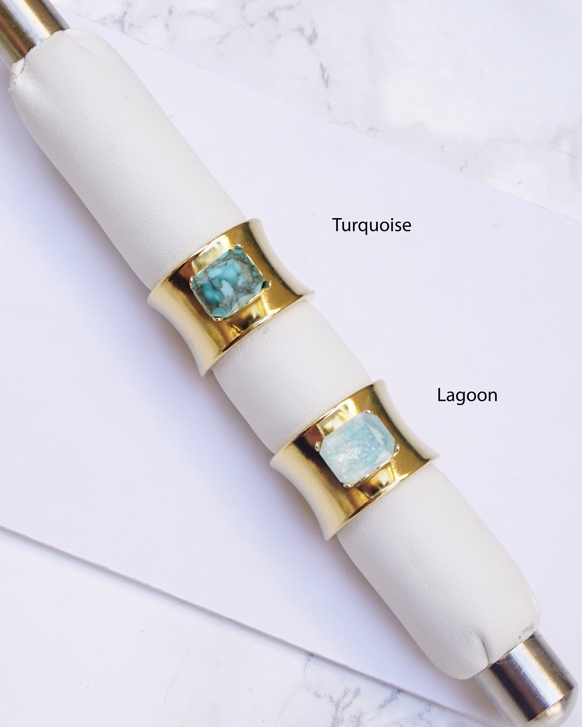 Wide Band Rings For Women Thick Ring Gold Green Stone Ring | Etsy